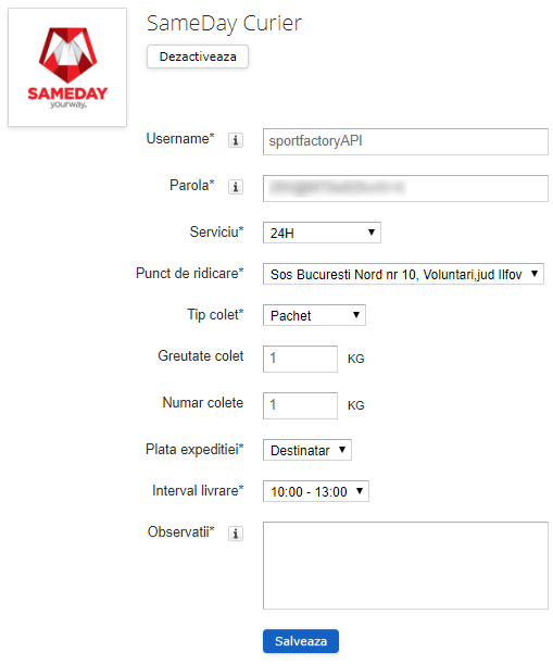 SameDay Courier – Gomag Suport